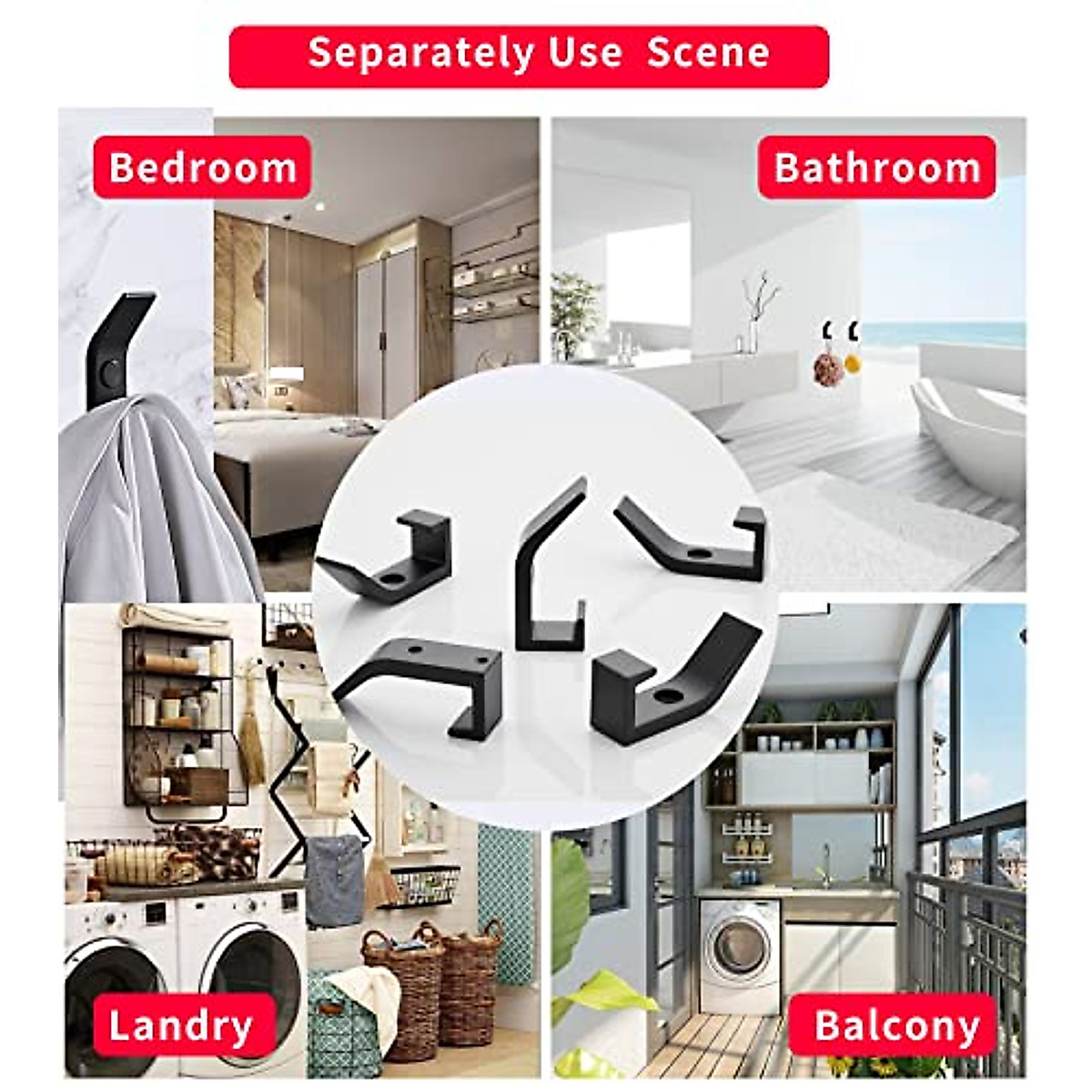 Leacas Bag Hooks, Hat Hooks, Towel Hooks for Bathroom Wall Mounted Towel Hooks Heavy Duty Black Waterproof Wall Hooks Sticky for Hanging Shower Bath Robe Coat Clothes in Bathroom Kitchen (5 pics)