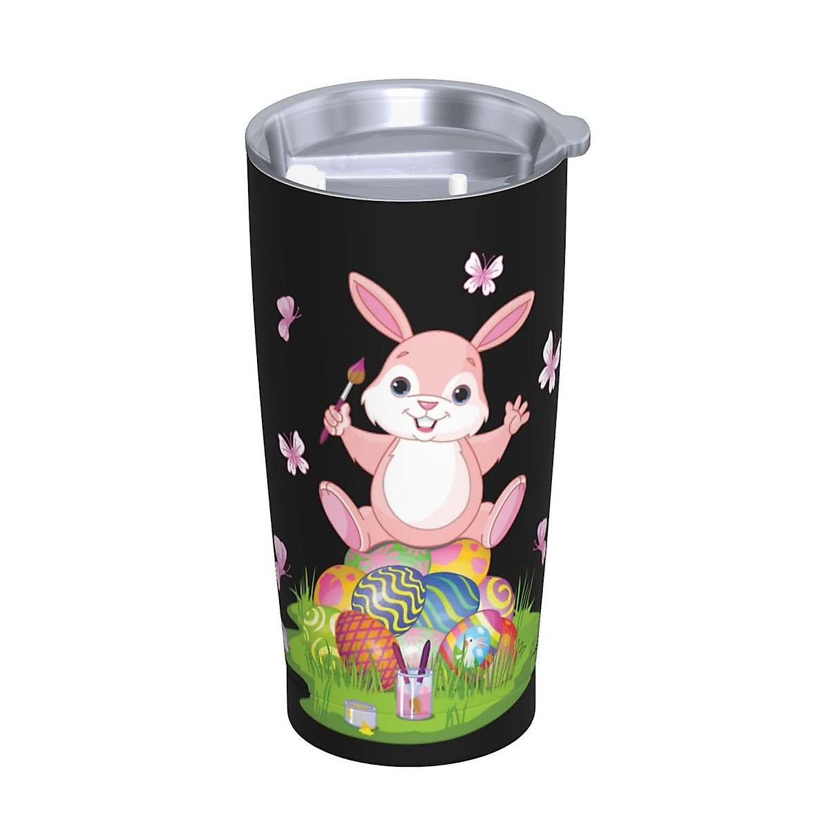 ayvcxui Happy Easter Pink Rabbit Stainless Steel Insulated Tumbler 20 Oz Water Bottle Coffee Mug Coffee Mug With Lid Straw Gifts