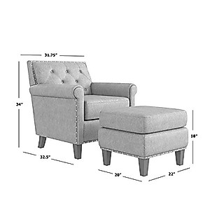 Domesis Button Tufted Rolled Arm Chair and Ottoman in Distressed Brown Faux Leather