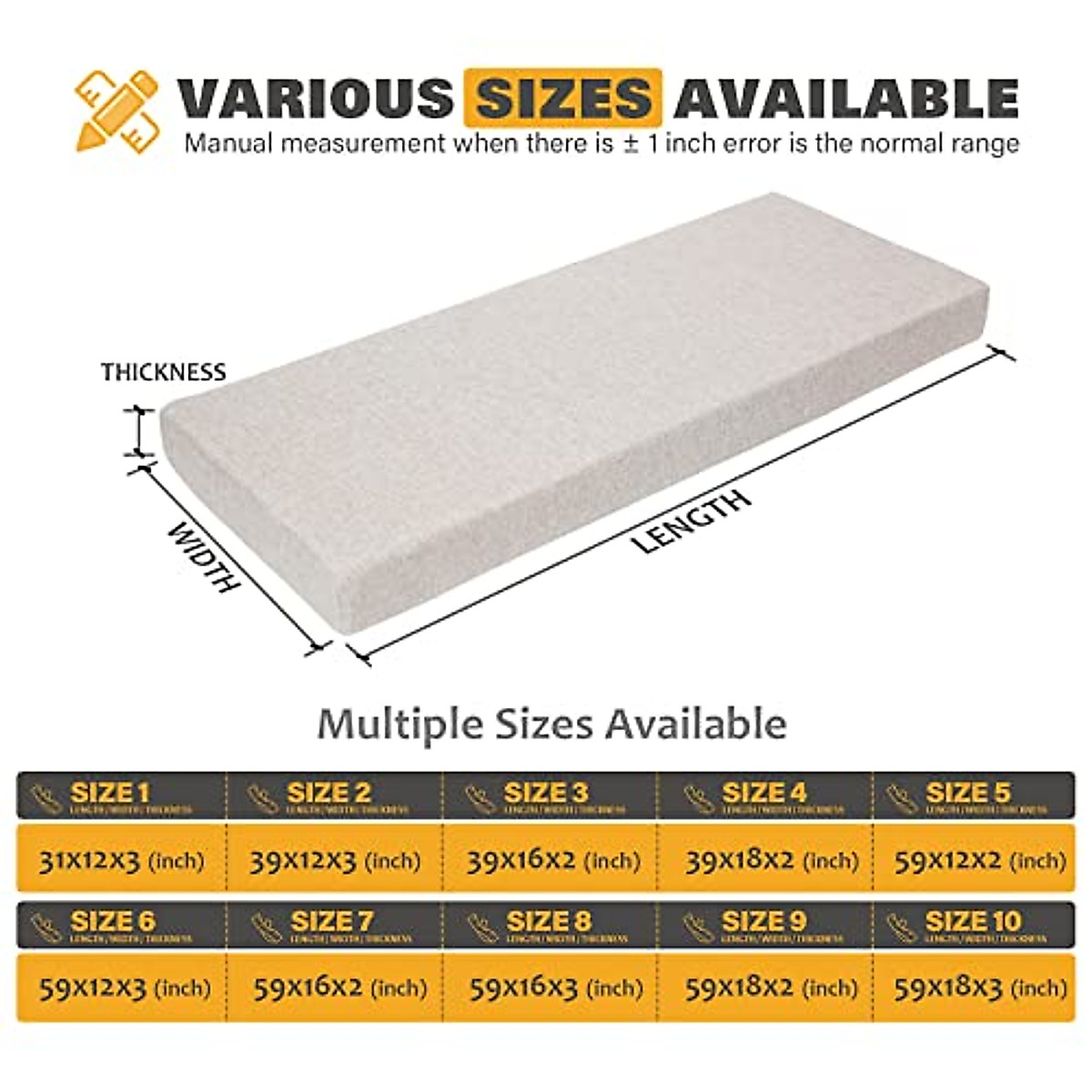 ROFIELTY Custom Bench Cushion for Bench Seat Cushion Window Seat Cushions Indoor Bench Cushions for Indoor Furniture Bench Pads Bench Pillow (Light Brown,31x12x3inch)