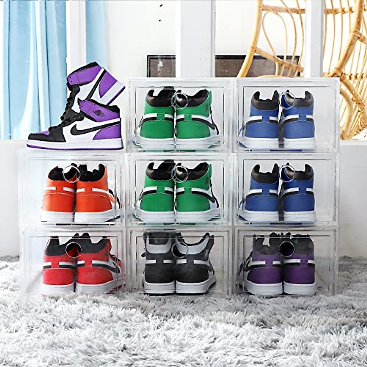 BVBOX 12 Pack Shoe Box Shoe Orgainzer Clear Shoe Storage Boxes XL Clear Plastic Stackable Shoe Cabinet Shoe Display Storage Boxes