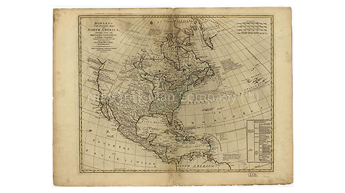 1766 Map| Bowles's New Pocket map of North America,| North America Map ...