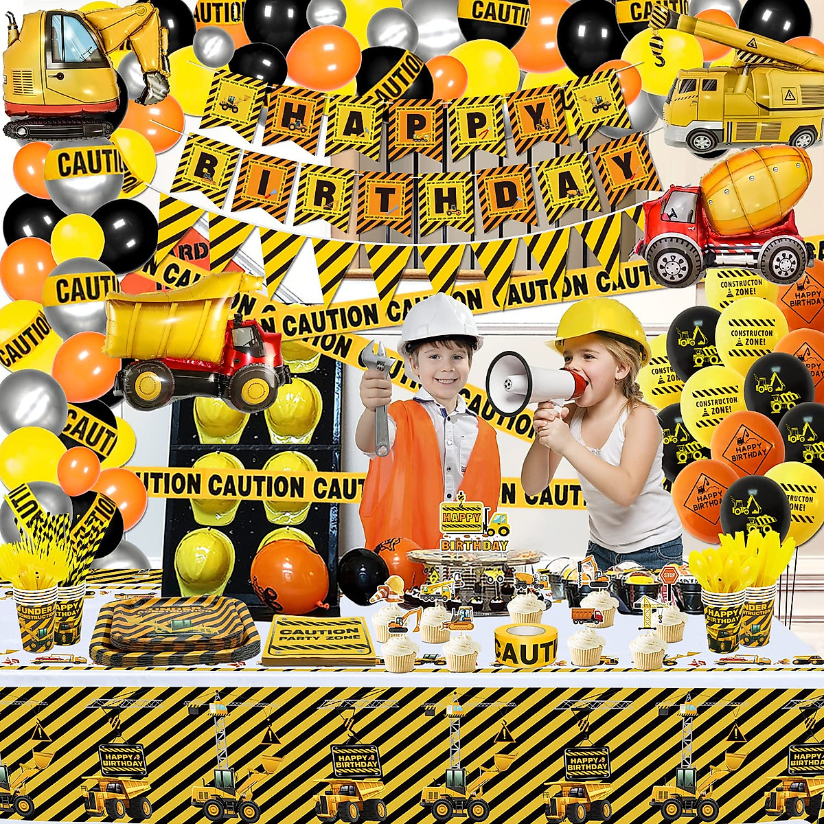 235 Pack Construction Birthday Party Supplies Dump Truck Construction Birthday Decorations Construction Party Plates Construction Birthday Tablecloth Cups Napkins Construction Foil Balloons Serves 20