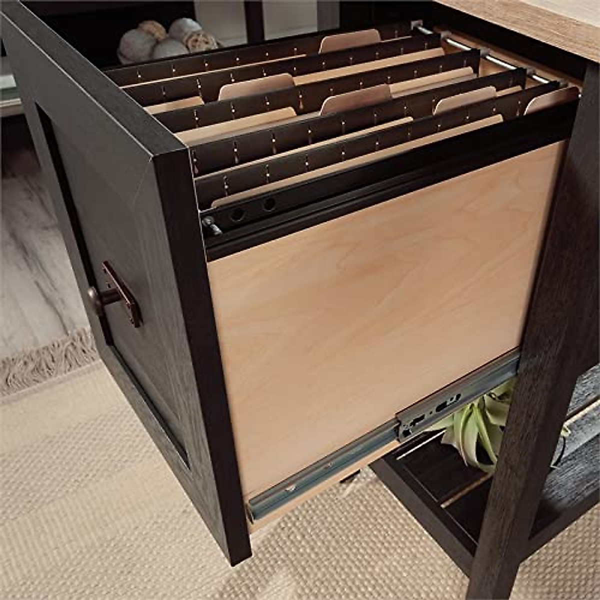 Sauder Cottage Road Desk, L: 53.94" x W: 19.45" x H: 29.76", Raven Oak Finish