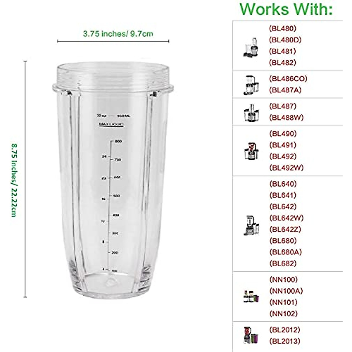 Bidihome 2 Pack 32 Ounce Cup with Sip N Seal Lids, Compatible with Nutri Ninja Auto-iQ 1000W and Duo Blenders