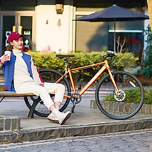 Viribus Road Bike, Mens Womens Bike, 700C Hybrid Bike, Adults Bike Lightweight Medium Aluminum Frame, City Bike for Adults with 7 Speed Derailleur, Bike for Commuting Touring 28 inch, Orange