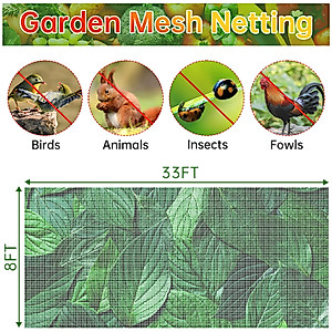 BILIENTE Garden Netting Fine Mesh(8ft x 33ft),Mosquito Netting, Garden Insect Screen Plant Covers for Protect Vegetable Plants Fruits Flowers Crops