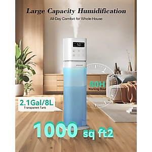 akacozie Humidifier Large Room Home Bedroom, 2.1Gal/8L Top Fill, Cool Mist Humidifiers for Bedroom with Essential Oil Diffuser, 360 Nozzle and Extended Tube for Indoor Plant, Whole House, Baby, Quiet