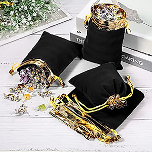 Riakrum 50 Pieces Velvet Bags Soft Jewelry Pouch with Drawstrings Velour Packaging Pouch Drawstring Velvet Present Bag for Candy Wedding Party Birthday Christmas Thanksgiving, 4.7 x 6.3 Inch (Black)