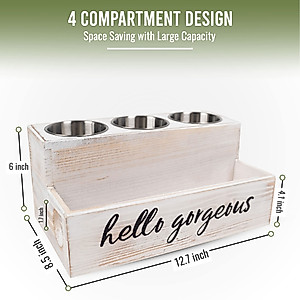 Wooden Hair Dryer Holder, Curling/Flat Iron Holder, Hair Accessories & Bathroom Supplies Hair Tool Organizer, Storage For Bathroom Counter, Vanity, Brushes & Makeup (White)