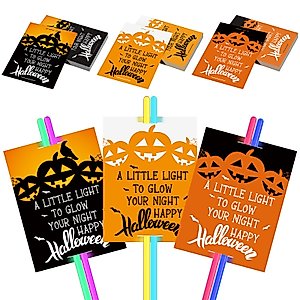 Fumete 120 Pcs Halloween Glow Sticks Cards Bulk Glow in the Dark Party Supplies Halloween Night Cards Gift Pumpkin Tags for Glow Sticks Decoration Men Women, Cards Only, 3 Styles