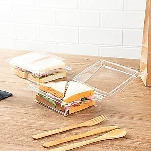 Restaurantware Tamper Tek 6.8 x 5.7 x 1.7 Inch Rectangle Take Out Containers 100 Durable Sandwich To-Go Containers - Tamper-Evident Freezable Clear Plastic Sandwich Containers With Hinged Lids