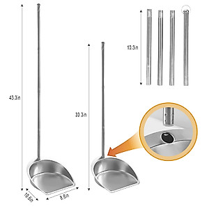 Broom and Dustpan Set with Long Handle, Heavy Duty Broom with Dustpan Combo Set, Windproof Upright Stainless Steel Dust Pan with Kitchen Brooms for Home Office Lobby Indoor Outdoor Use, Brown