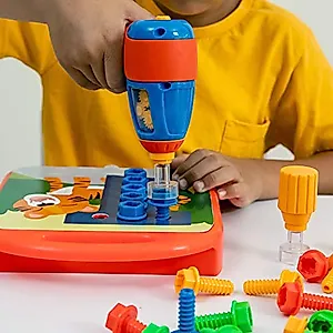 Educational Insights Design & Drill ABCs & 123s, 90 Pieces with Electric Drill Toy, Preschool Kindergarten Classroom Essentials, Ages 3+