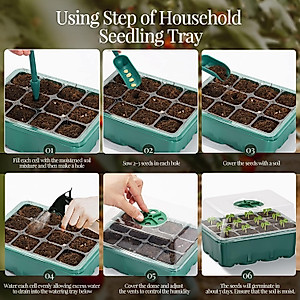 Xpatee 12 Packs Seed Starter Tray with Dome (144 Cells Total Tray), Seed Starter Kit with 24pcs Labels Seeding Tool, Reusable Seed Starting Trays Kit Mini Greenhouse Plant Germination Tray (Green)