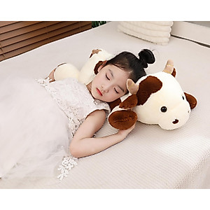 YESGIRL 25.6 inch 5 lbs Cow Weighted Stuffed Animals, Large Weighted Plush Animal, Cute Plush Toy Pillow, Soft Kawaii Plushie Gifts for Adults, Kids, Boys and Girls(Off-White)