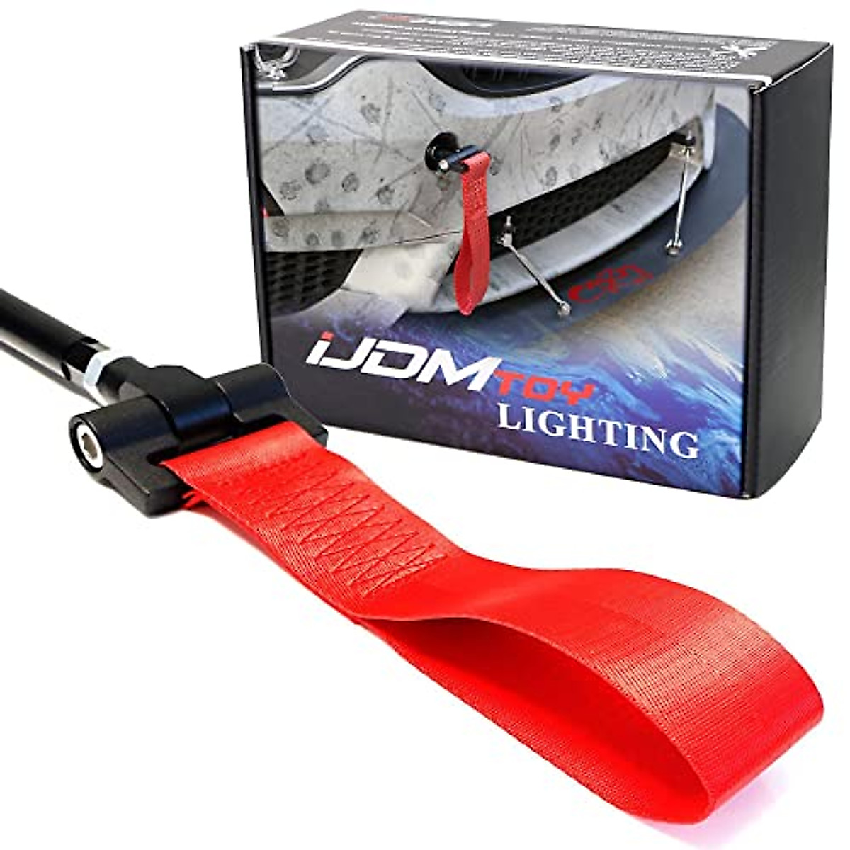 iJDMTOY Track Racing Style Red Tow Strap Compatible With BMW 1 3 5 Series X5 X6 & MINI Cooper (E36 E39 E46 E82 E90 E91 E92 E93 E70 E71 R50 R51 R52 R53 R55 R56 R57 R58 R59), Tow Hole Mount Nylon Loop