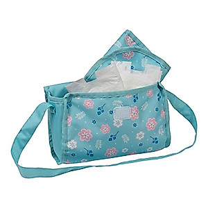 ADORA Baby Doll Diaper Bag with Sturdy Straps, Includes Changing Mat and 2 Doll Diapers (Fits 13" Dolls), Birthday Gift for Ages 3+ - Blue Flower Power