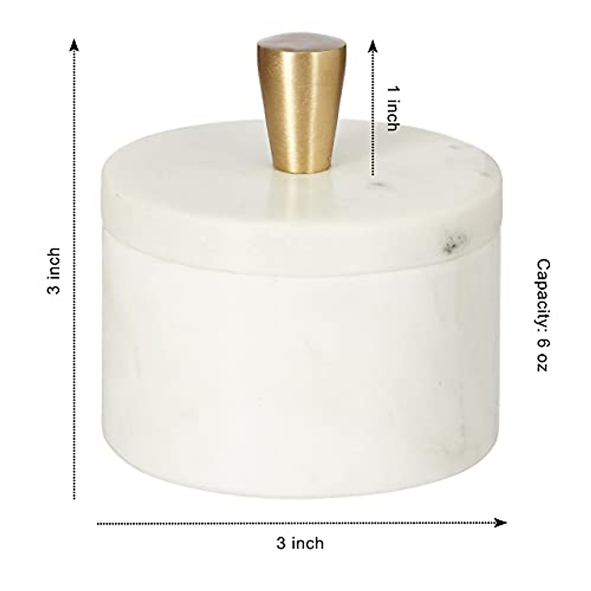 Queenza White Marble Salt Cellar with Lid and Brass Knob, 3 Inch Salt Box