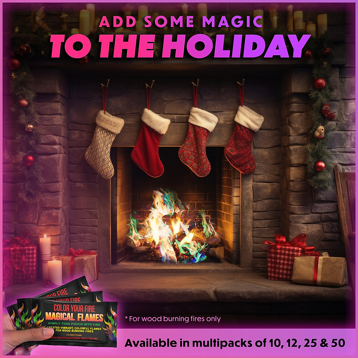 Magical Flames Fire Color Changing Packets for Campfires, Fire Pit, Outdoor Fireplaces - Camping Essentials for Kids & Adults – 12 Pack, Jumbo Flames