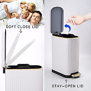 CEROELDA White Bathroom Trash Can with Lid-Stainless Steel Step Slim Garbage Can-Metal Wastebasket-10L/2.6 Gallon Rectangle Pedal Trash Bin for Narrow Office, Kitchen, Bedroom, Toilet-Soft Close