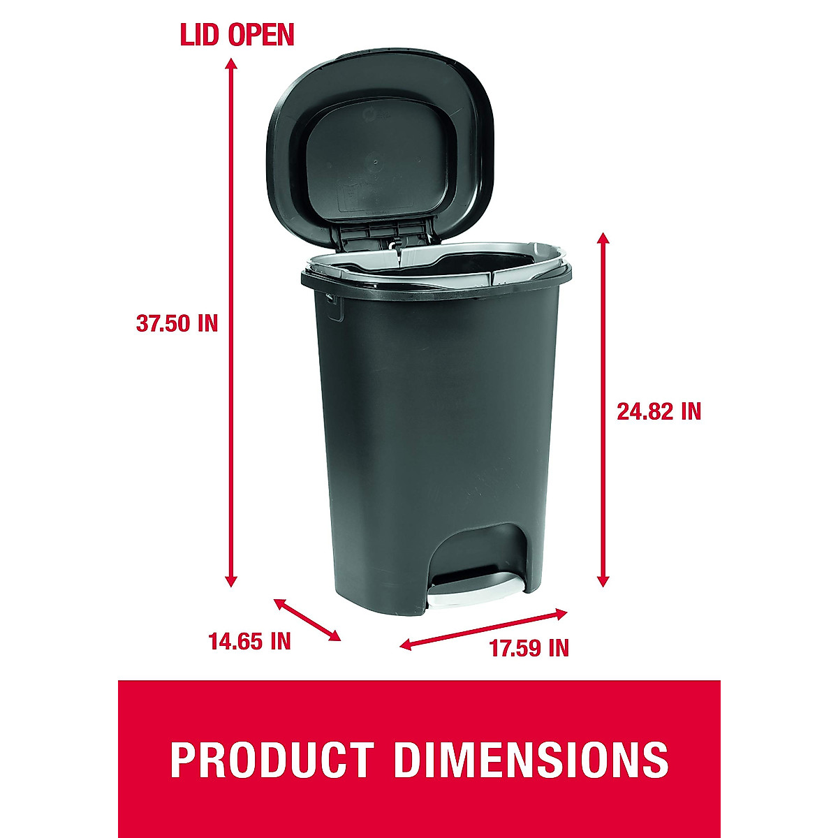 Rubbermaid Classic 13 Gallon Premium Step-On Trash Can with Lid and Stainless-Steel Pedal, Black Waste Bin for Kitchen
