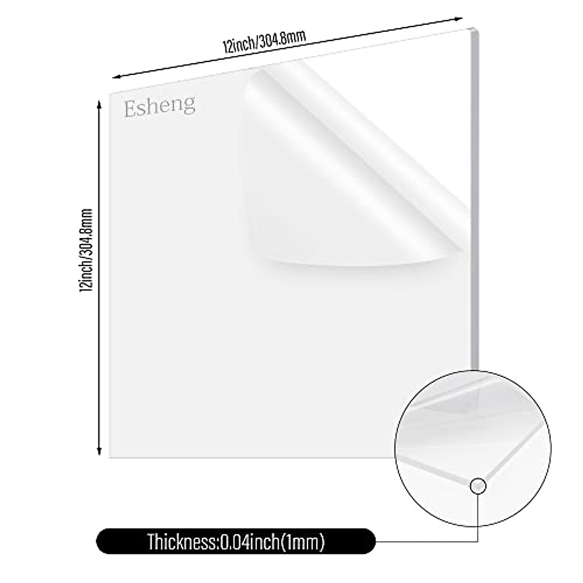 Esheng Clear Acrylic Sheet Cast Plexiglass 12"×12"Square Panel 1/25"(1mm) Thick,Laser Engraved Plastic Sheet,Easy to Cut,With Double-Sided Protective Film for Signs, DIY Display Projects, Craft,2Piece