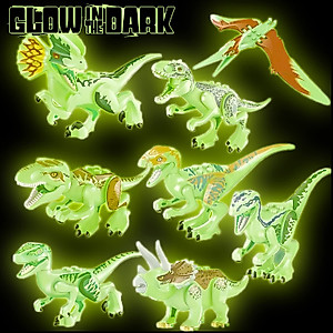 16 Pack: Compatible Dinosaurs Mini Figures for Jurassic World Building Blocks Toys, Glow in The Dark Toy Mini Figures, Bulk Party Favors for Kids Play