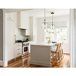 HYDELITE Modern Brushed Gold Pendant Light Fixtures Clear Glass Adjustable Cord Hanging Light for Living Room Kitchen Island Chandelier with Bell Shape