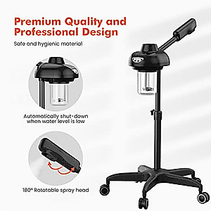 TASALON Facial Steamer on Wheels - Face Steamer for Professional Skin Rejuvenation, Facial Steamer Kit for Home, Spa, Beauty Clinic - Warm Mist, Ozone Face Humidifier - Pore Opener and Skin Cleanser