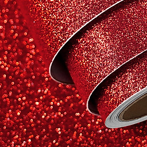 FunStick Ruby Red Glitter Wallpaper Sparkle Glitter Peel and Stick Wallpaper Red Glitter Contact Paper Self Adhesive Removable Glitter Fabric Wallpaper for Bedroom Cabinets Dresser Decor 15.8"x78.8"