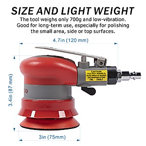Pneumatic random orbital sander 3-inch light weight palm sander 3/32" (2.5 mm) diameter orbit 12000 RPM with extra backing pad and 12pcs sandpaper