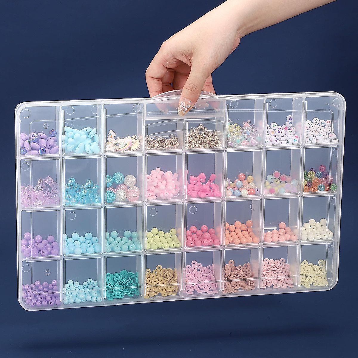 Udefineit 32 Grids Large Plastic Organizer Box with Fixed Dividers, Bead Storage Compartment Organizer Box for Jewelry/Nail/Screw/Small Parts, Clear Compartment Container Storage Case Tackle Box