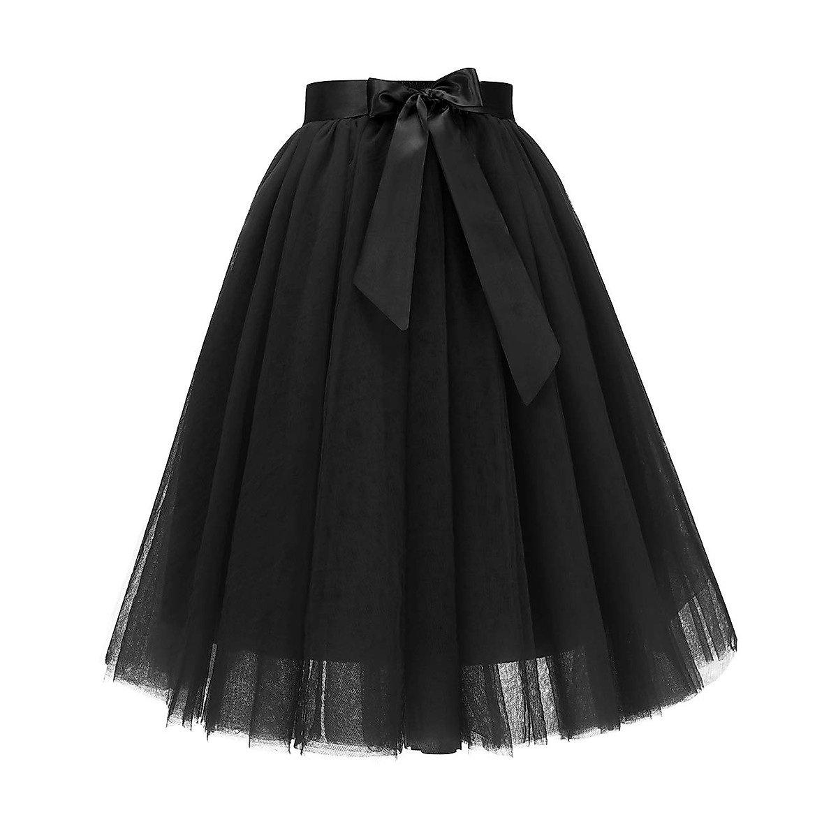 Black Tulle Skirt for Women 6 Layers Elastic Waistband Prom Party Dress Black S