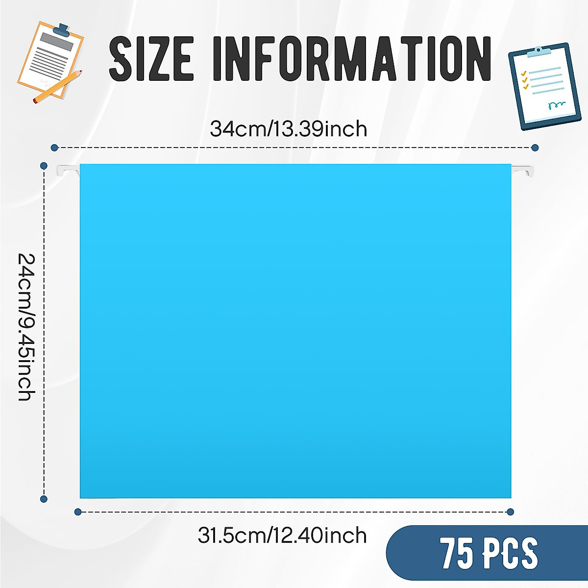 Estune 75 Pcs Hanging File Folders with Tab Letter Size Hanging Folders File Folder File Organizer for Office Cabinet Document Storage Supplies (Blue)