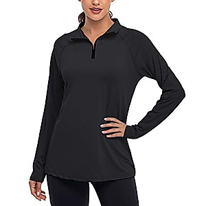 Cestyle Hiking Shirts Women, Ladies Sun Protective Clothes Long Sleeve Quick Dry Lightweight Outdoor Performance Vacation Running Workout Tops Relaxed Fit Black X-Large
