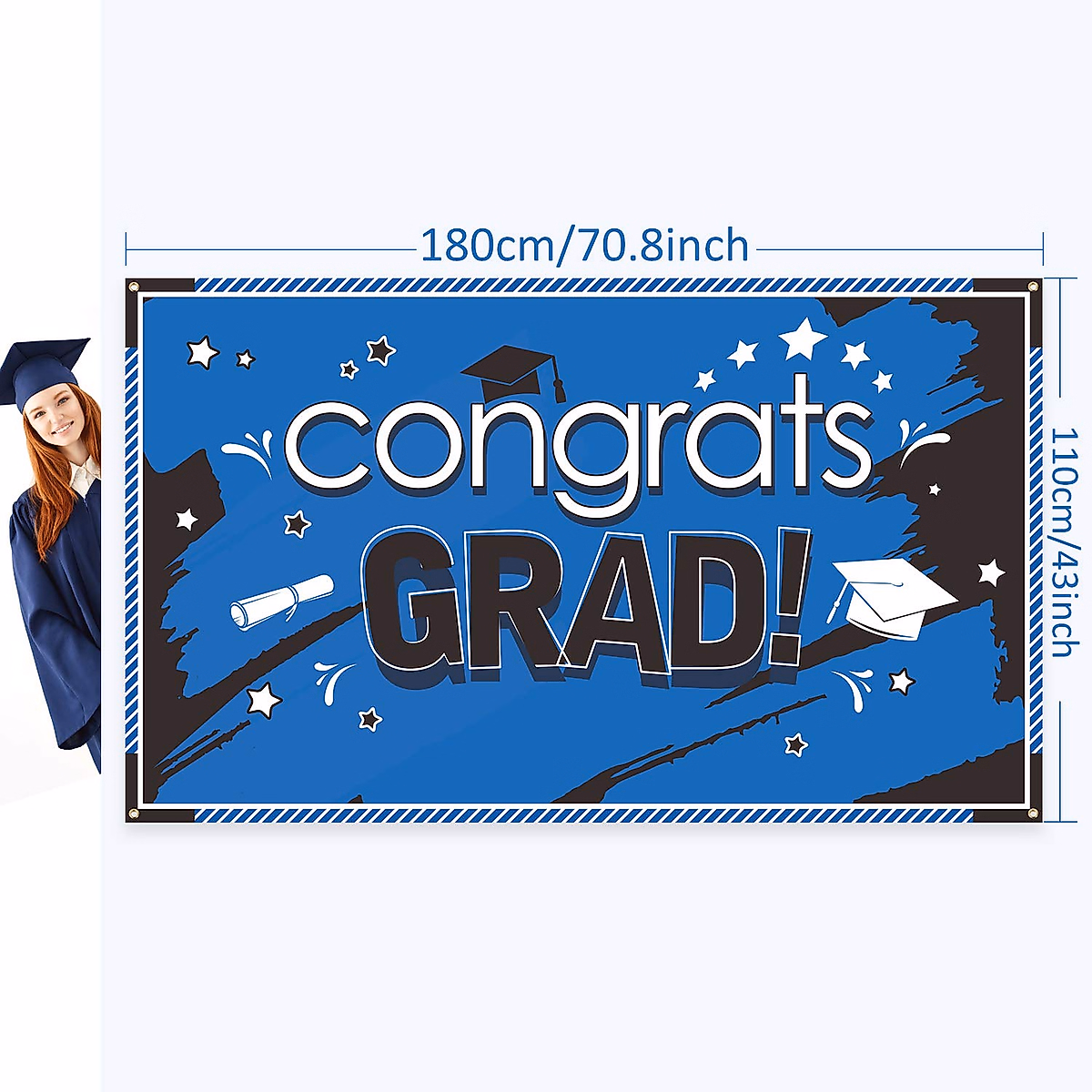 Graduation Banner 2022 Congrats Grad Banner for Graduation Party Supplies 2022, Large 70.87 x 43.31 Inch Graduation Decorations Fabric Graduation Backdrop(Blue)
