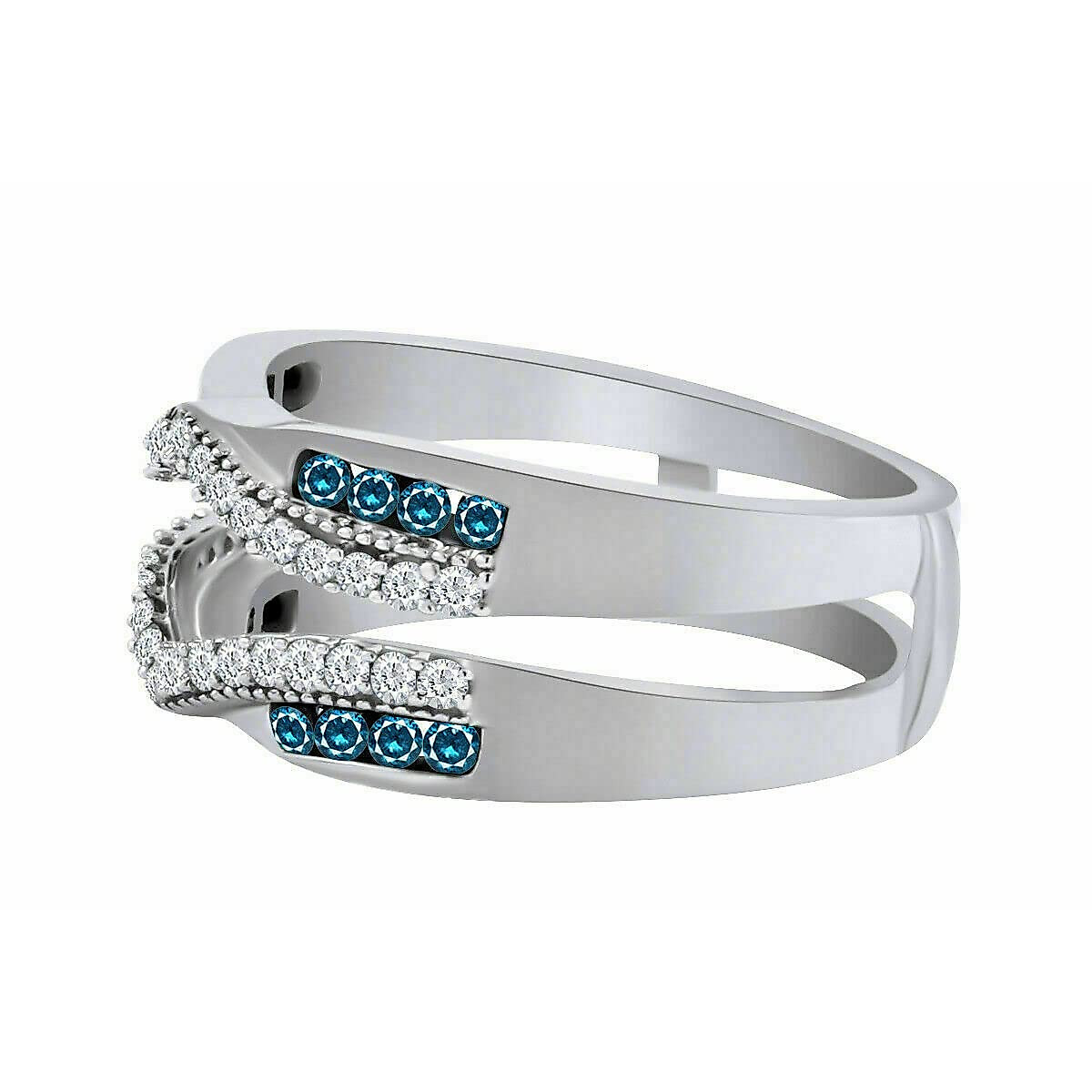 Purple Star 14K White Gold Plated Engagement Diamond Created Blue & White Diamond Wrap Wedding Ring Band Guard Enhancer 925 Sterling Silver (9)