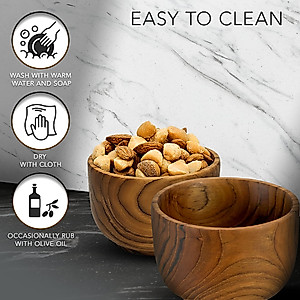 YUNIFF Teak Wood Rice Bowl, Wooden Small Bowl, Condiment Bowl for Sauces, Soups and Nuts, All Natural, Lightweight and Easy to Clean Set of 4