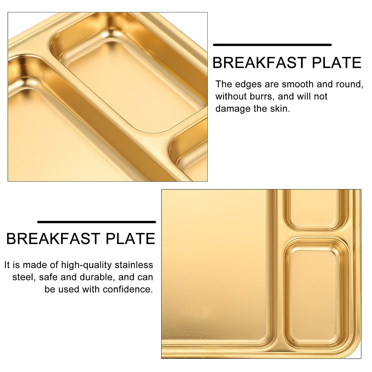 Hemoton Divided Compartment Tray Stainless Steel Divided Plate 5 Compartments Metal Lunch Tray for Home Office School Work Golden