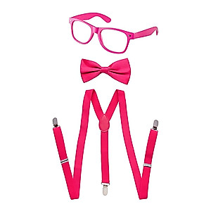 Dress Up America Bow Tie and Suspenders Set - Bow, Glasses & Suspenders for Boys and Girls, Party Accessories Adults & Kids