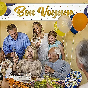 Bon Voyage Large Banner, Travel Theme Banner, Cruise Party Lawn Sign, Farewell Porch Sign, Adventure Awaits, Goodbye Retirement Party Decorations, Indoor Outdoor Backdrop 8.9 x 1.6 Feet