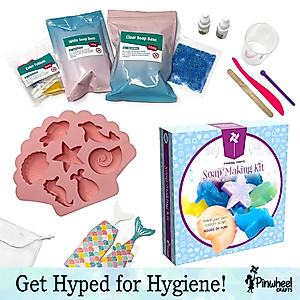 Pinwheel Crafts Soap Making Kit for Kids, DIY Complete Set with Molds, Scents, Dye, Glitter, Foaming Net - Great for Science Projects and Crafts