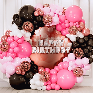 ALL-IN-1 Pink Black and White Balloons Garland & Arch Kit – Small and Large White, Black and Pink balloons – Hot Pink and Black Party Decorations for Birthday, Boss Baby, Mean Girls, Barbie, Minnie
