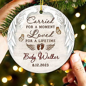 TheUnifury Personalized Memorial Ornament Baby Angel Ornament - Carried for A Moment Loved for A Lifetime - Infant Loss, Stillbirth, Stillborn, Miscarriage