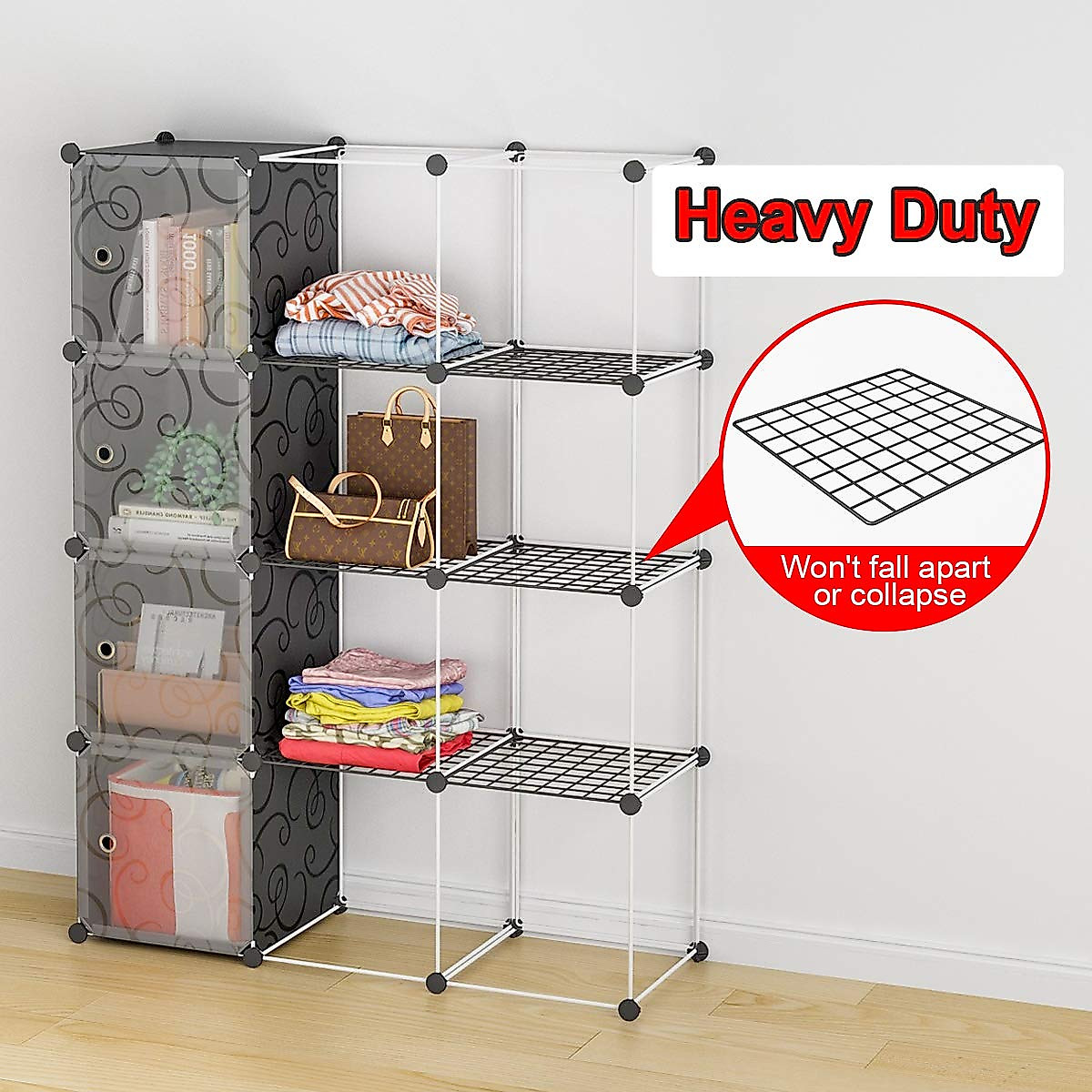 KOUSI Portable Cube Storage - 14"x14" Cube Cube Organizer Storage Organizer Clothes Storage Storage Shelves Furniture for Clothes Plastic Dresser Storage Cubes, Black (4x4 Cubes)