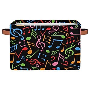Colorful Music Note Rectangle Storage Basket with Handles Foldable Fabric Laundry Basket Storage Cubes for Toys Organizer, Closet, Shelf,1 PCS