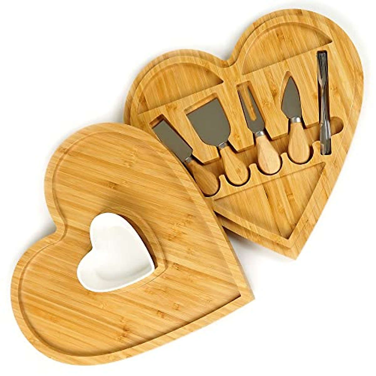 Heart Shaped Charcuterie Board Set - Bamboo Cheese Board and Knife Set - Cheese Tray for Serving at Parties - Housewarming, Wedding, Thanksgiving, Christmas, Anniversary, Valentine’s Gift