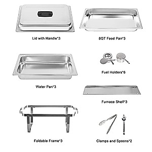 Perossia 3 Packs Chafing Dish Buffet Set Stainless Steel Food Warmer with 8QT 3 Full Size Pans Portable for Parties Catering Buffet Servers and Warmers