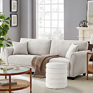 Modern Round Ottoman with Soft Padded Seat, Storage Vanity Chairs for Makeup, Upholstered Footrest Stool Ottoman Foot Stool for Living Room, Bedroom